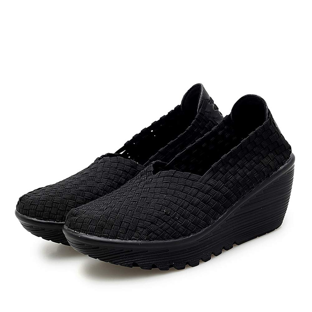 EnllerviiD Women Wedge Mary Jane Sandals Closed Toe Weave Platform Heel Sandals Shoes Black 39
