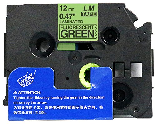 LM Tapes - Brother PT-1180 1/2" (12mm 0.47 Laminated) Black on Bright Green (Fluorescent) Compatible TZe P-Touch Tape for Brother Model PT1180 Label Maker with Free Tape Guide Included