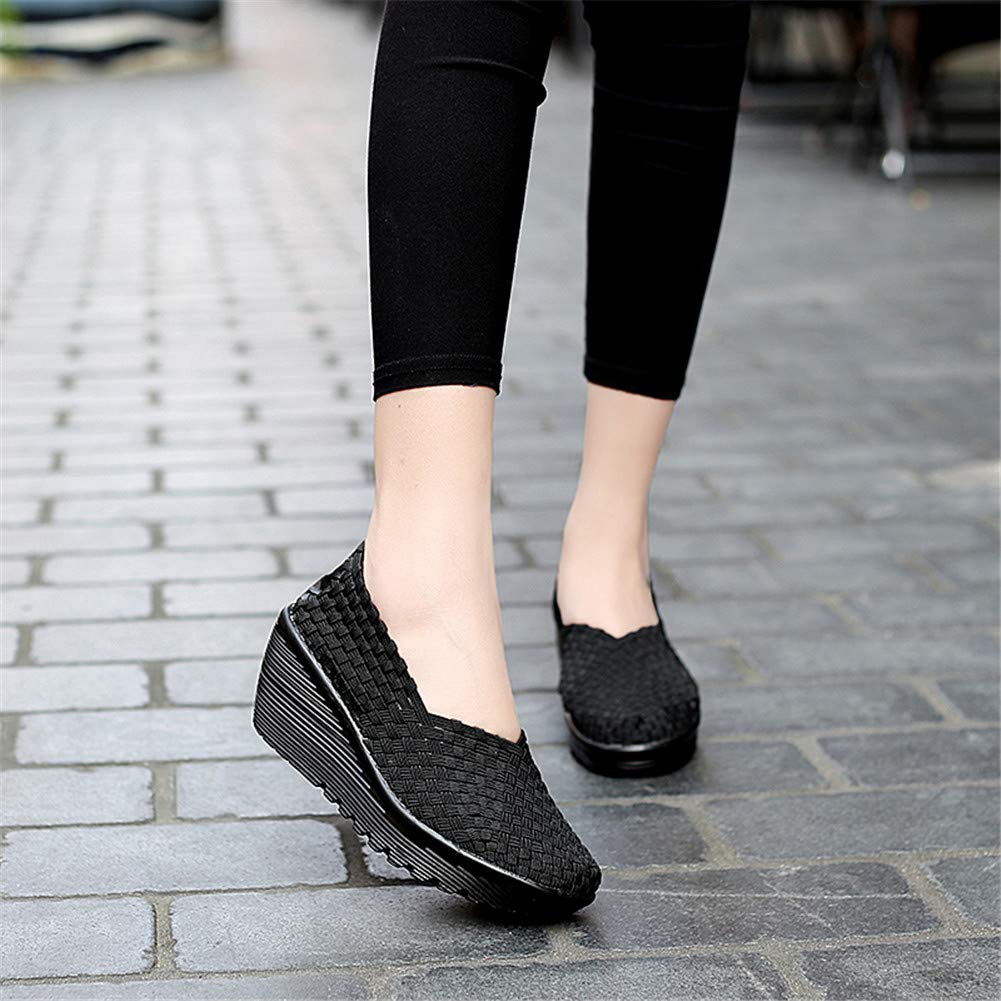 EnllerviiD Women Wedge Mary Jane Sandals Closed Toe Weave Platform Heel Sandals Shoes Black 39