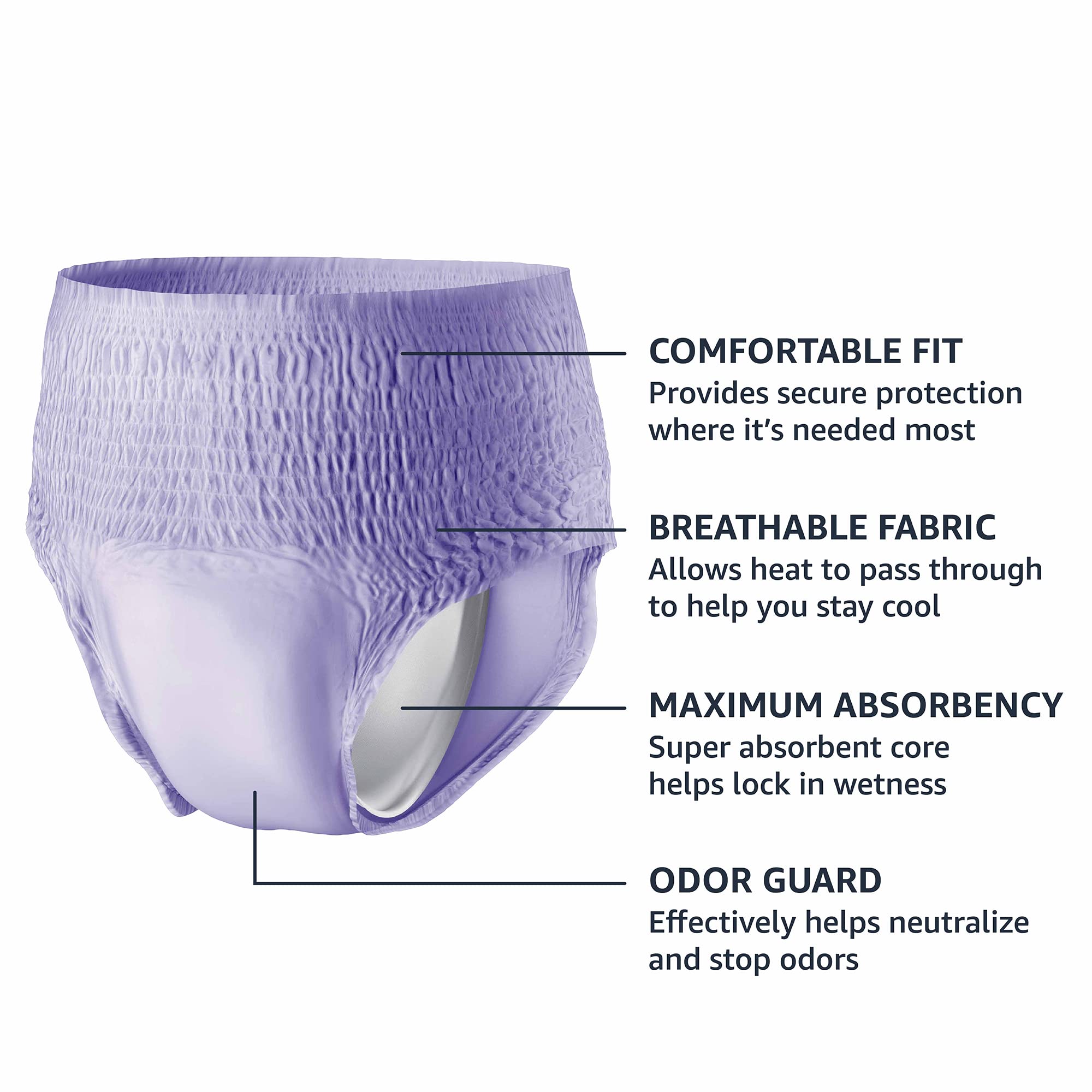 Amazon Basics Incontinence Underwear for Women, Protective, Disposable, Postpartum, Maximum Absorbency, X-Large, Lavender, 16 Count