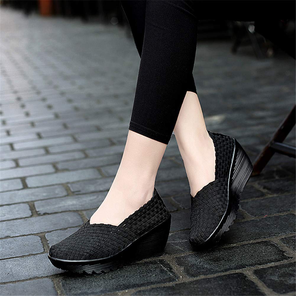 EnllerviiD Women Wedge Mary Jane Sandals Closed Toe Weave Platform Heel Sandals Shoes Black 39