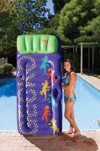 Poolmaster Gecko Hawaii Inflatable Swimming Pool Float Mattress Lounge with Cup Holder