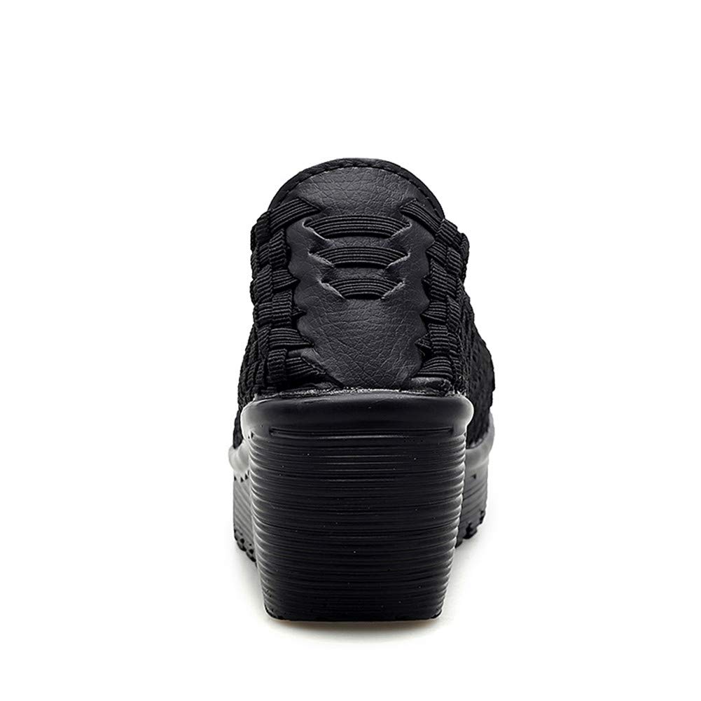 EnllerviiD Women Wedge Mary Jane Sandals Closed Toe Weave Platform Heel Sandals Shoes Black 39