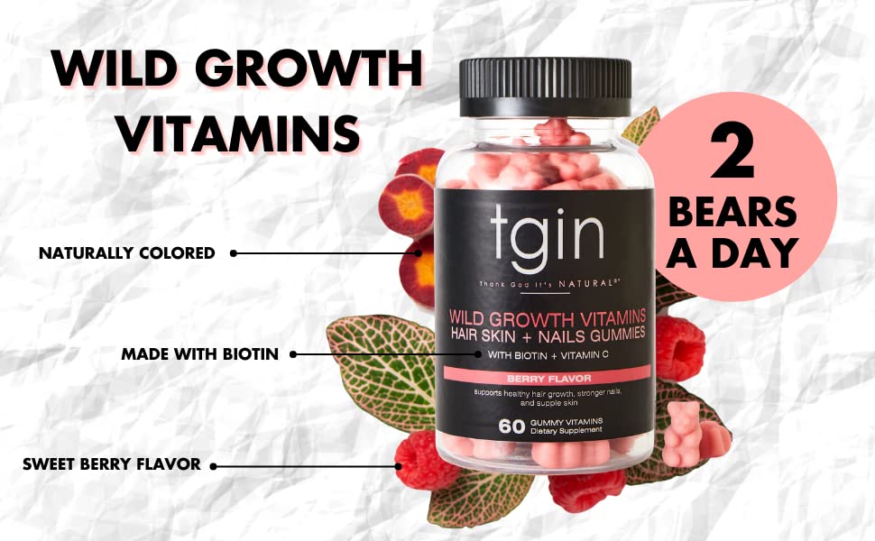 Thank God It's Natural tgin Wild Growth Vitamins Hair Skin + Nails Gummies Duo Box - 120 Count - Repair - Restore - Hair Growth
