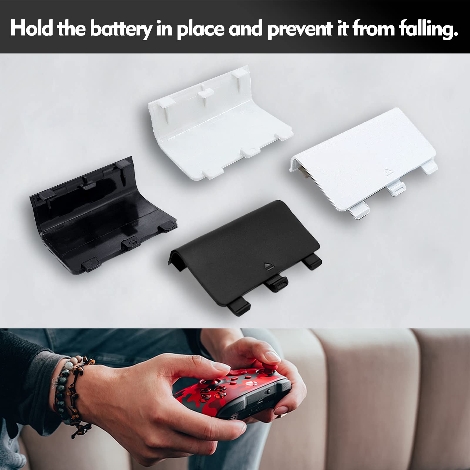 KELIFANG Replacement Battery Cover Door Compatible with Xbox One, One S, One X Controller, Battery Back Shell Repair Part Compatible with Xbox Wireless Controller (4 Pack, Black)