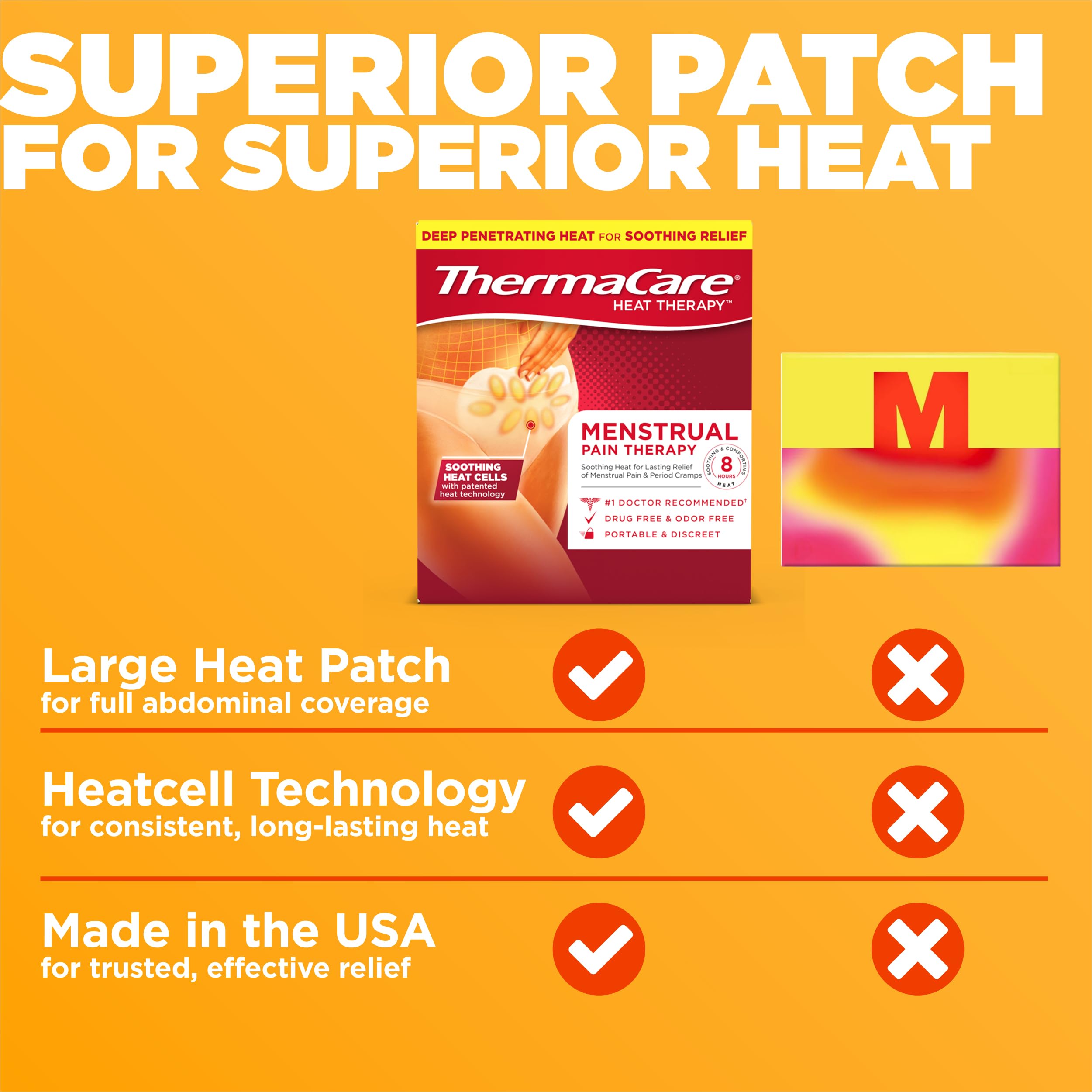 ThermaCare Portable Menstrual Heating Pad, Adhesive Period Therapy Heat Patches for Cramps and Backache Relief, HSA/FSA Eligible & Approved, 6 Count