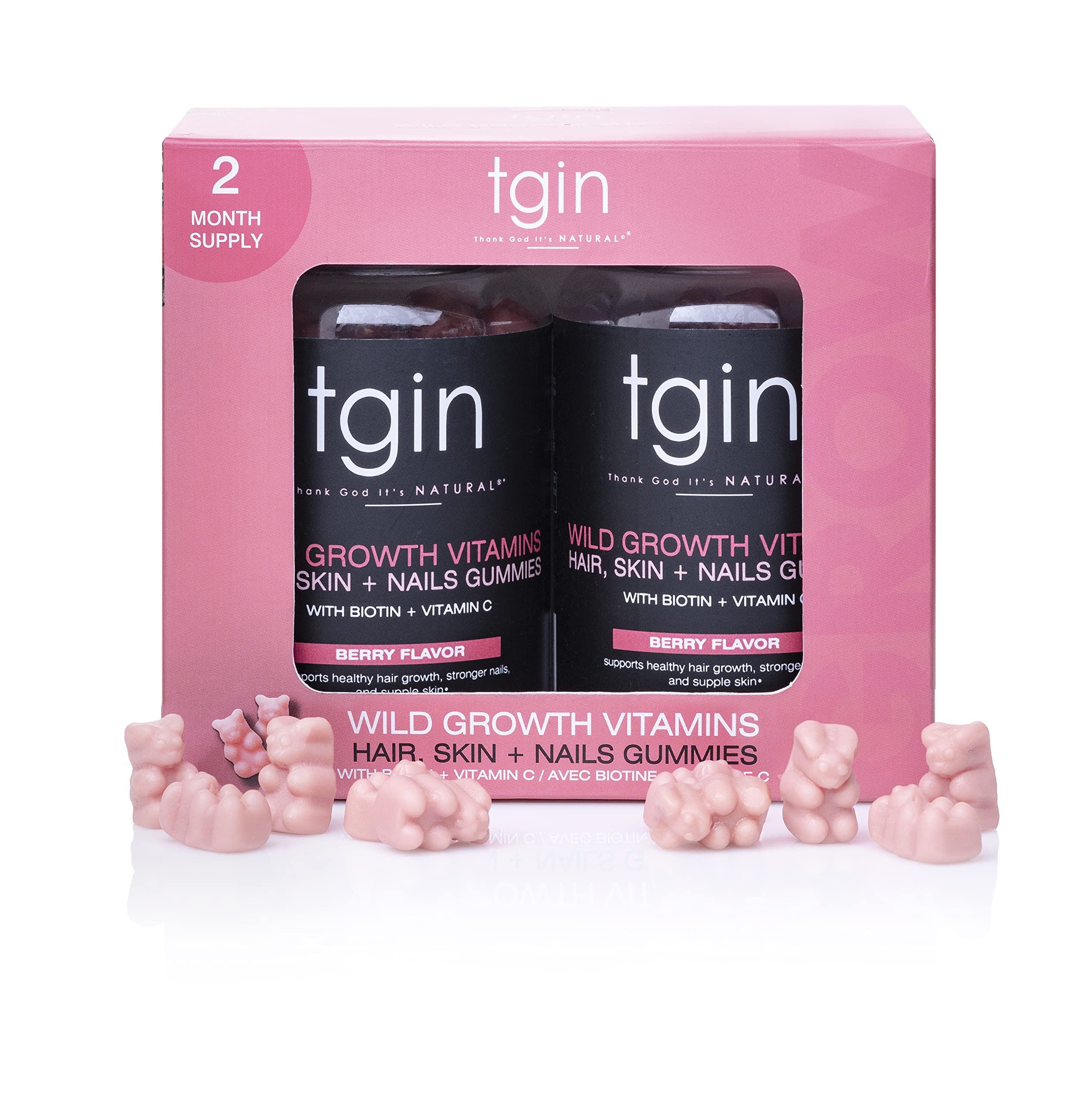 Thank God It's Natural tgin Wild Growth Vitamins Hair Skin + Nails Gummies Duo Box - 120 Count - Repair - Restore - Hair Growth