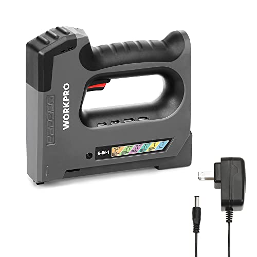 WORKPRO 6 in 1 Cordless Staple Gun, 3.6V Rechargeable Electric Stapler, Charger Included, Staples Excluded