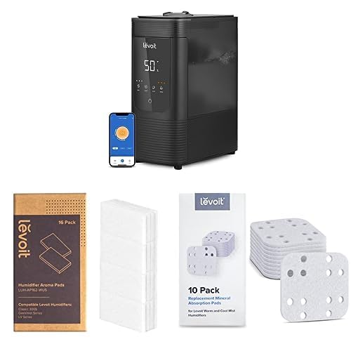 LEVOIT 6L Smart Warm and Cool Mist Humidifiers &16-Pack Aroma Pads & 10-Pack Mineral Absorption Pads