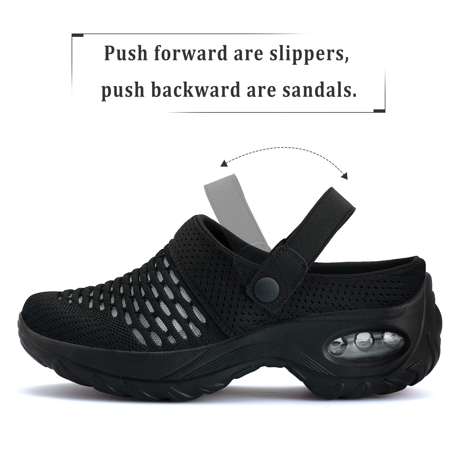 Women's Mesh Garden Shoes Air Cushion Mule Clogs Lightweight Walking Shoes Black EU40 US9.5