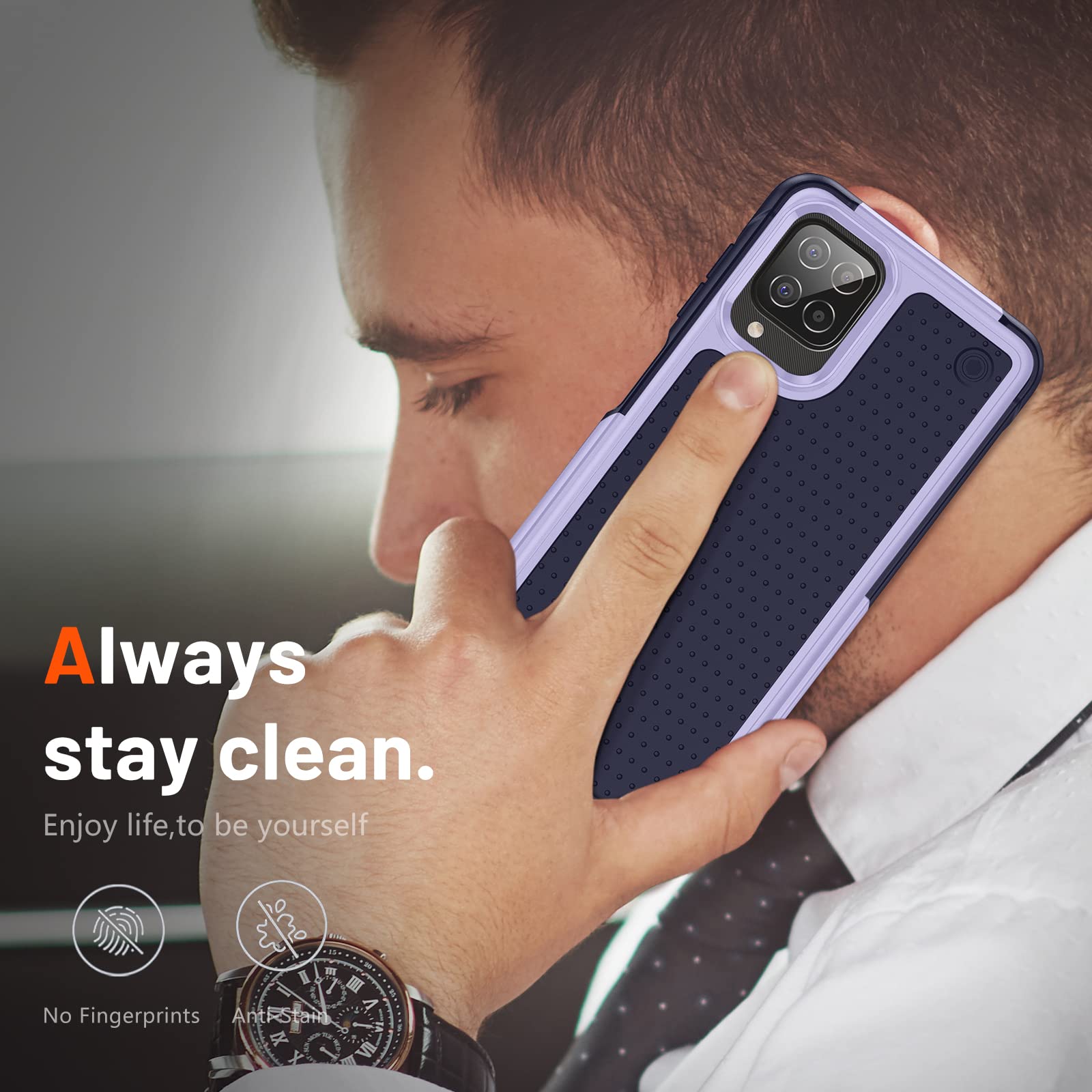 Jeylly for Samsung Galaxy A12 Case, Samsung A12 Phone Case with Screen Protector [2 Pack], Heavy-Duty Tough Rugged Slim Shockproof Protective Case for Samsung Galaxy A12/M12, Light Purple