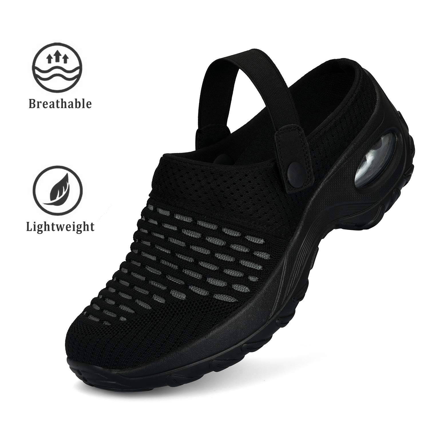 Women's Mesh Garden Shoes Air Cushion Mule Clogs Lightweight Walking Shoes Black EU40 US9.5