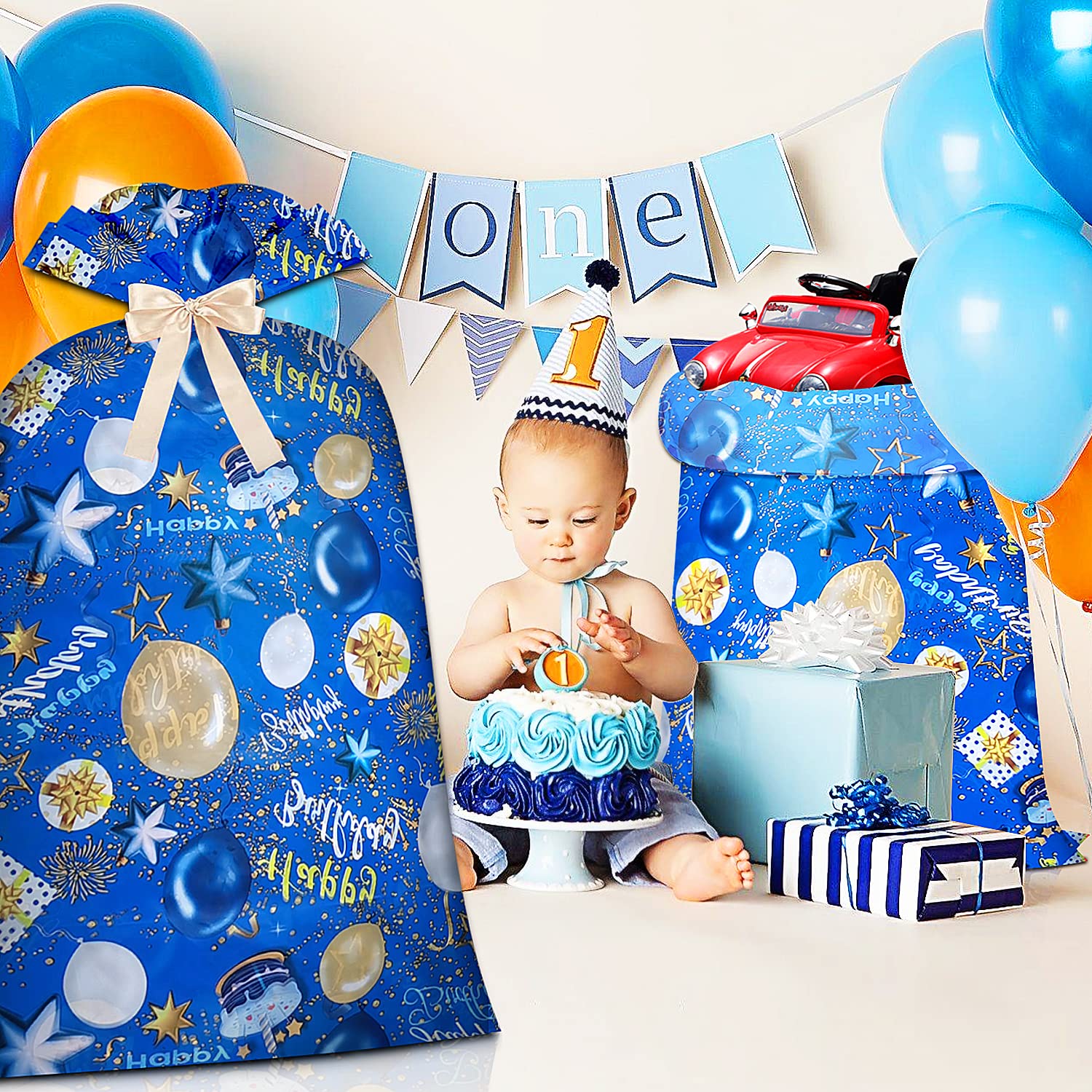 Extra Large Jumbo Giant Huge Gift Bag Blue Plastic Oversized Present Wrapping Bag (48" 1Pack) for Boys Men and Kids