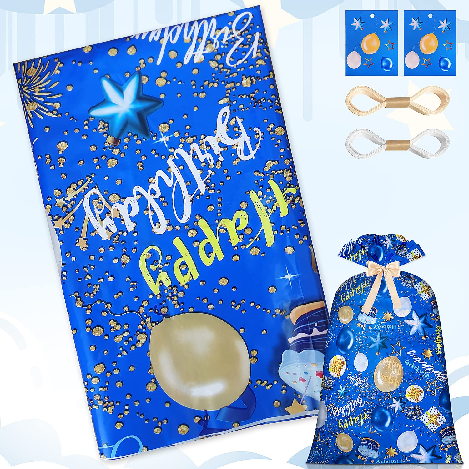Extra Large Jumbo Giant Huge Gift Bag Blue Plastic Oversized Present Wrapping Bag (48" 1Pack) for Boys Men and Kids