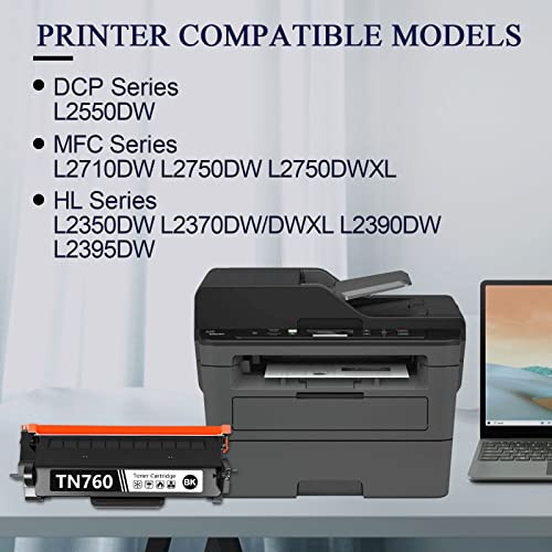 MOLIMER TN760 Toner Compatible TN-760 Toner Cartridge Replacement for Brother TN 760 DCP-L2550DW MFC-L2750DW MFC-L2750DWXL HL-L2350DW HL-L2395DW Printer Toner High Yield (2 Pack, Black)