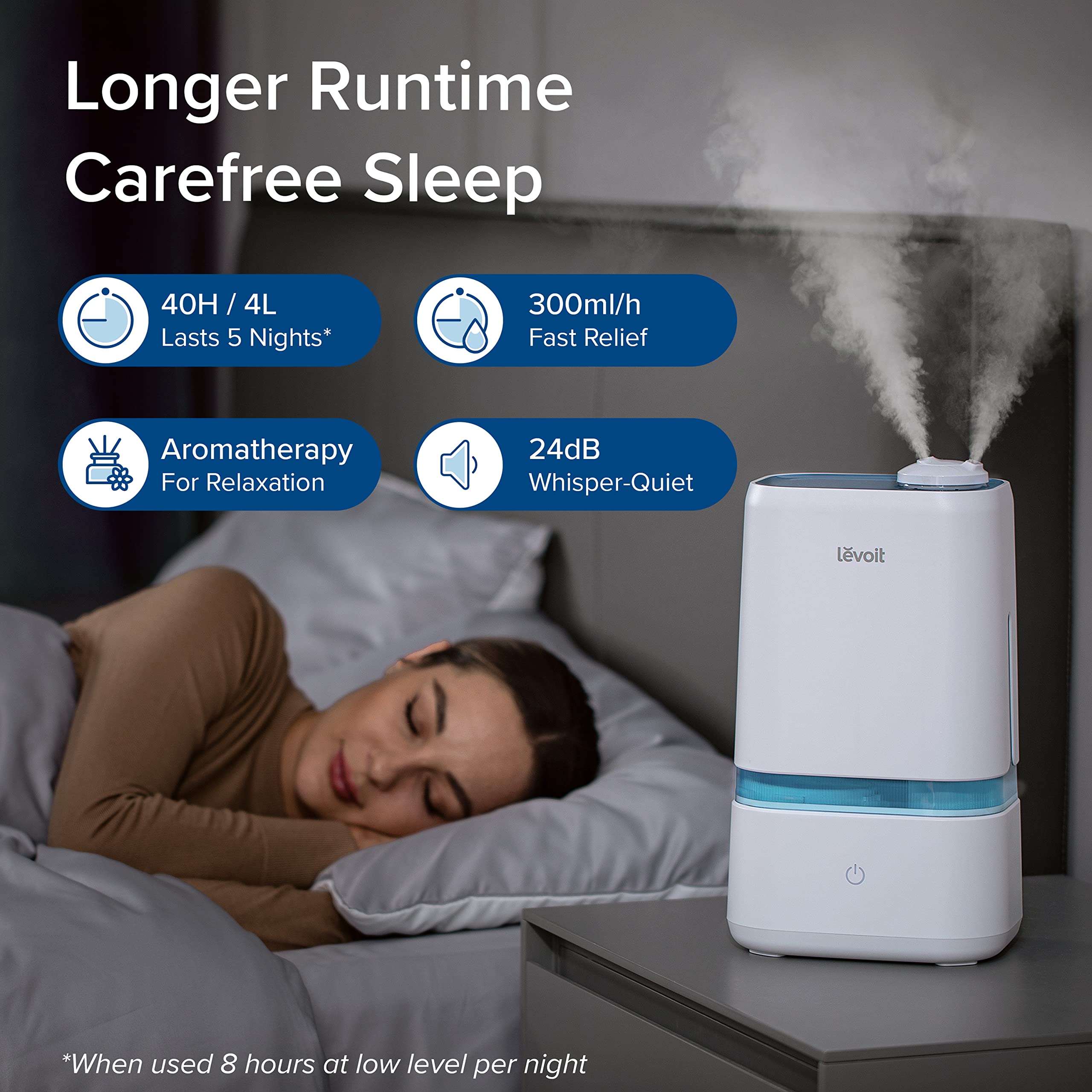 LEVOIT Air Purifier for Home Allergies Pets Hair in Bedroom, Black & 4L Humidifiers for Bedroom Large Room & Essential Oil Diffuser, Quiet Cool Mist for Home, Blue