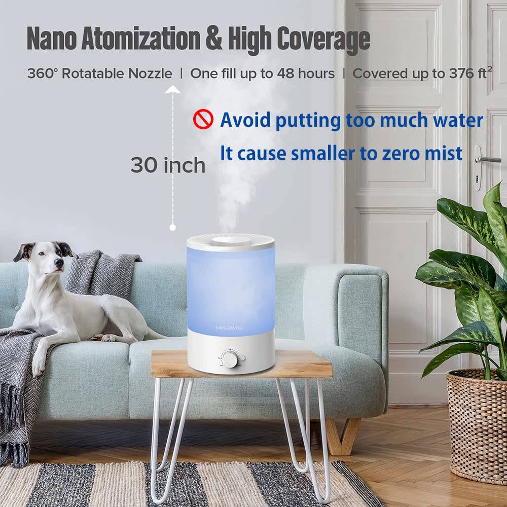 MegaWise Cool Mist Humidifiers, 3.5L Top Refill Ultrasonic humidifier for Bedroom, Baby Room, Office