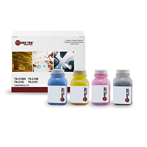 Laser Tek Services Compatible Toner Refill Kit Replacement for Brother TN210 TN-210BK TN-210C TN-210M TN-210Y Works with Brother HL-3040CN 3070CW, MFC-9010CN (Black, Cyan, Magenta, Yellow, 4 Pack)
