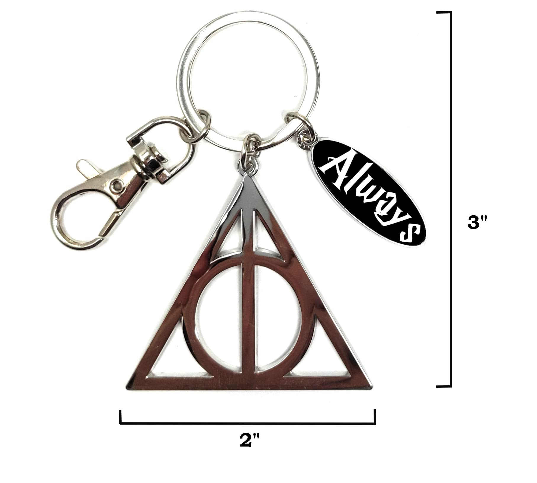 Deathly Hallows Keychain with Always Charm - Pewter Key Ring - 2"
