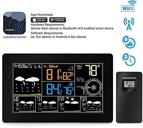EYEARN Weather Station Wireless Indoor Outdoor Thermometer, Color Display Digital Weather Thermometer with Atomic Clock, Durable, Simple to use, Stable Performance