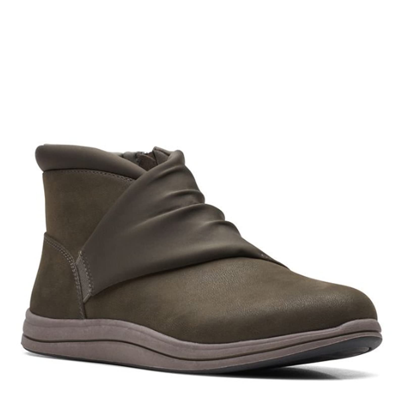 Clarks Women's Breeze Dusk Ankle Boot, Dark Olive Textile, 8