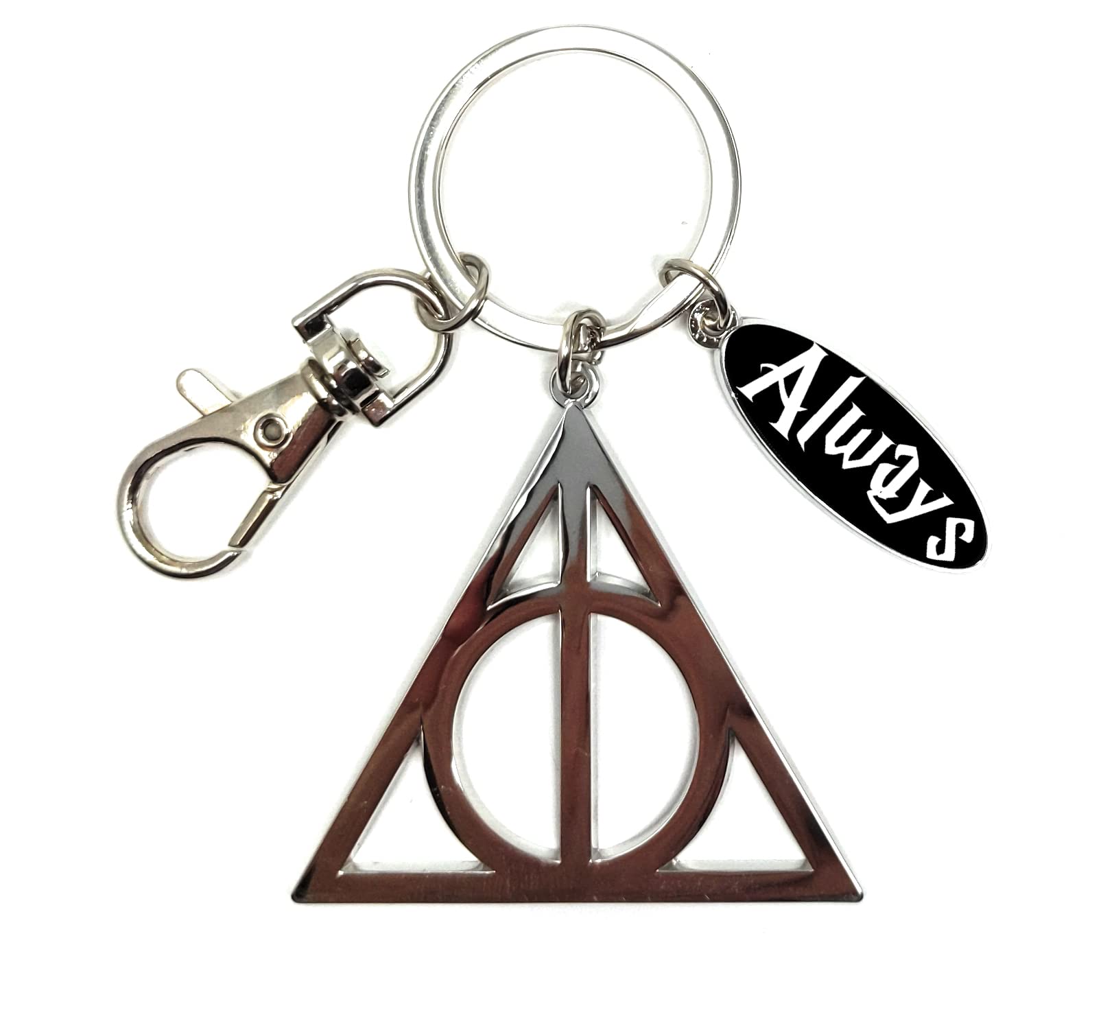 Deathly Hallows Keychain with Always Charm - Pewter Key Ring - 2"