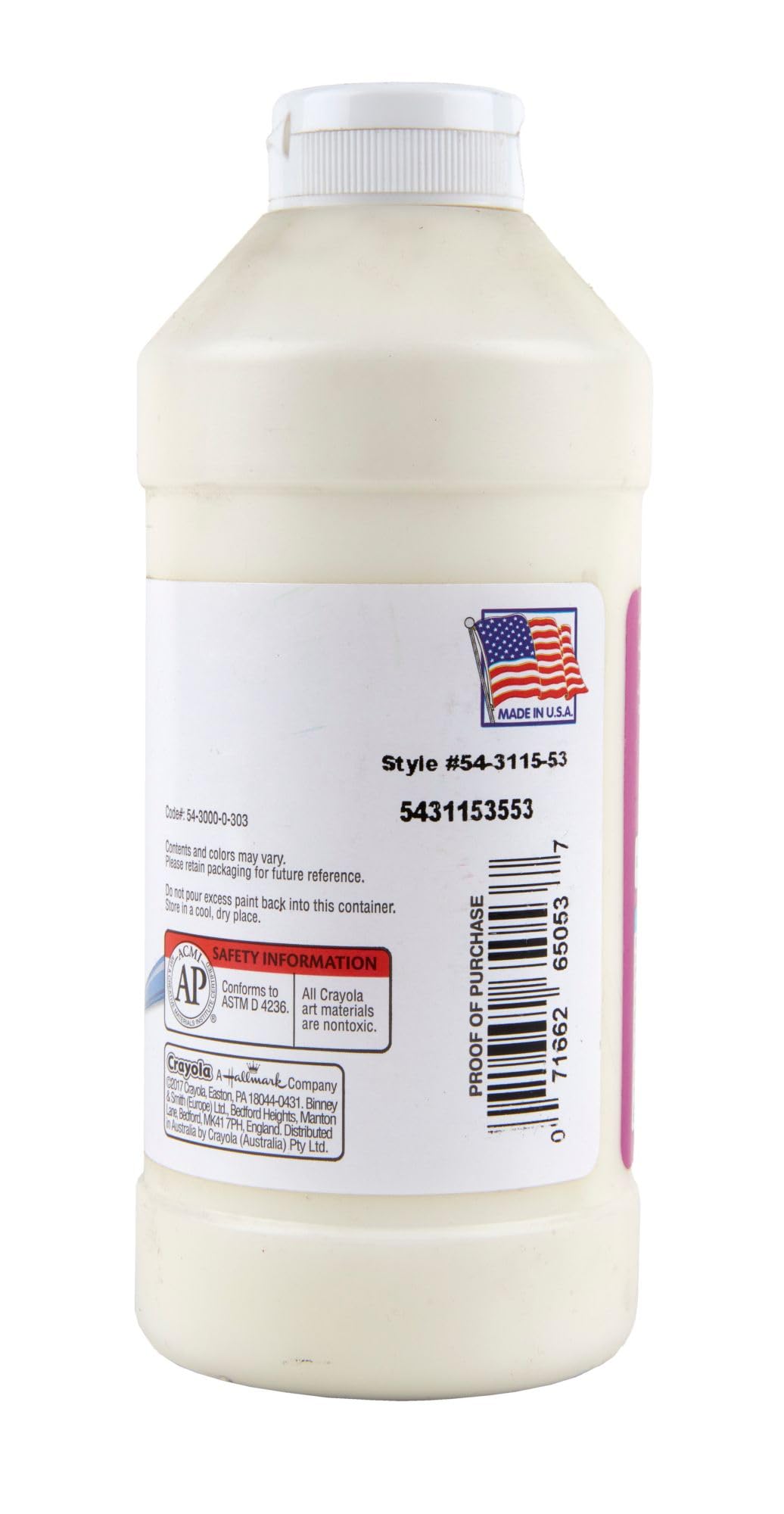Crayola Washable Tempera Paint, White Paint for Kids, 16 Ounces