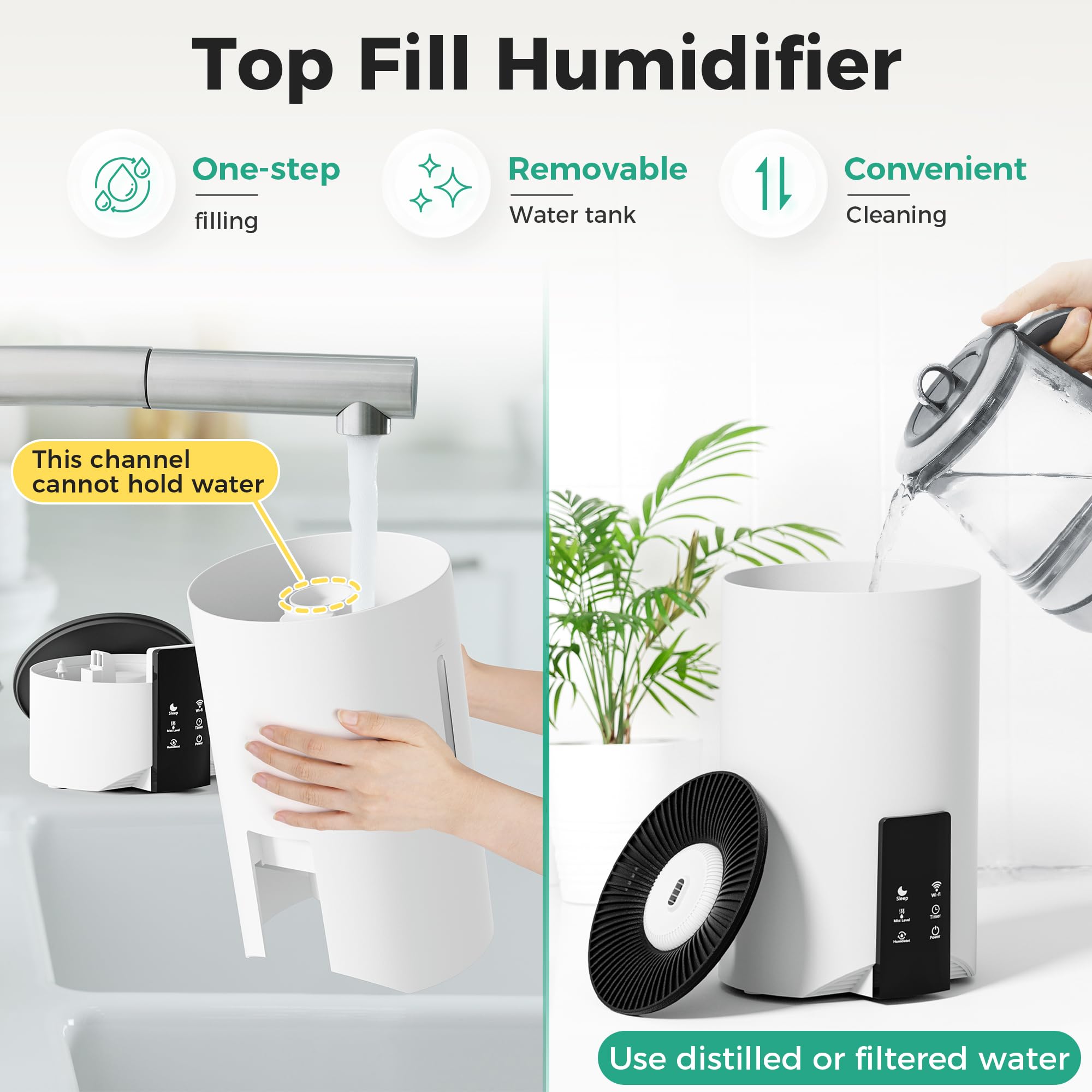 Humidifiers for Bedroom Large Room Home, 4L Cool Mist Humidifier for Smart App & Voice Control, Fill Essential Oil Diffuser for Baby and Plants, Quiet Ultrasonic Humidifier with 360° Nozzles, White.