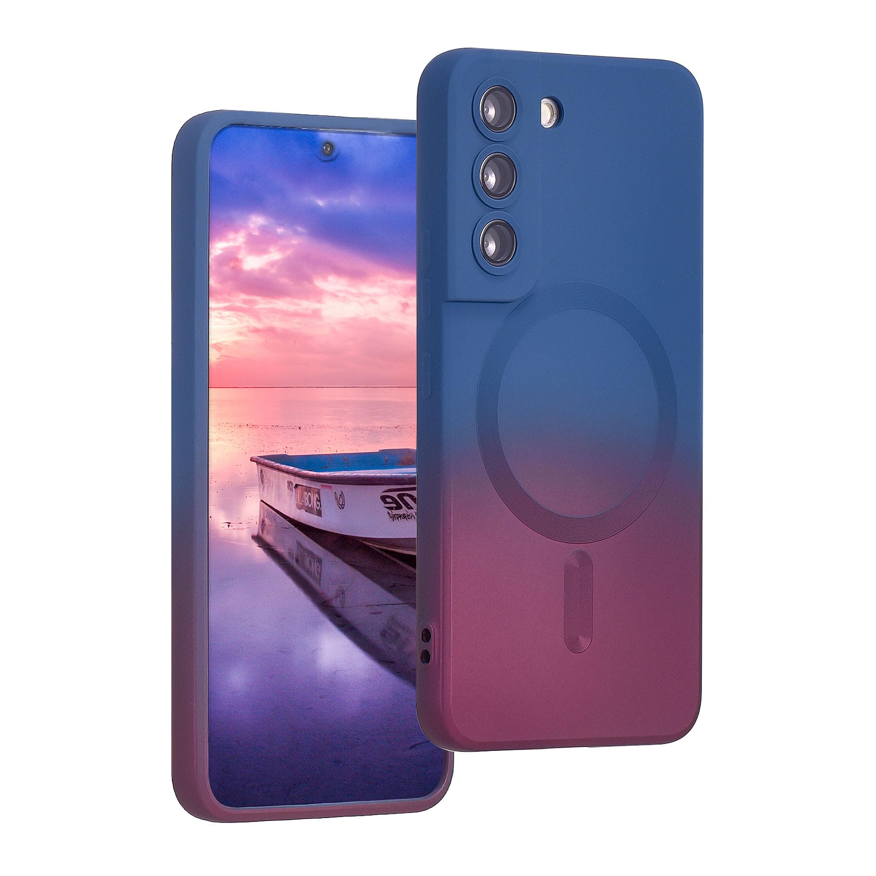 Yetagso Magnetic for Samsung Galaxy S21 FE Case,Soft Silicone Gradient Color Samsung Galaxy S21 FE Phone Case with Camera Protection,Anti-Scratch Samsung S21 FE Case Compatible with MagSafe,Blue Red