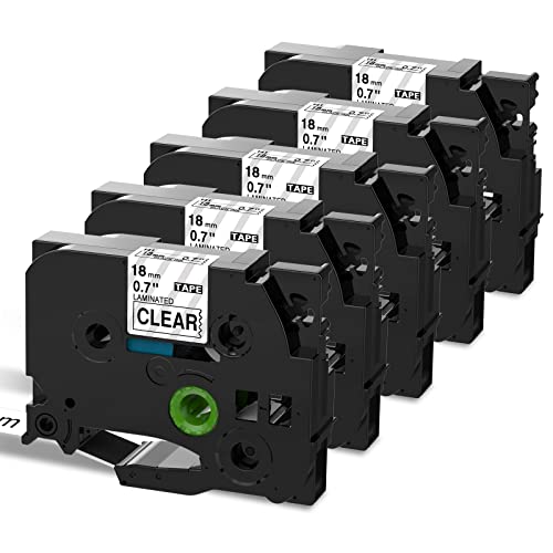 Fimax Tz Tape 18mm Replacement for Brother P-Touch Label Maker TZ TZe141 TZe-141 18mm 0.7 Laminated Clear Tapes for Ptouch PTD400 PTD600 PT2030 PT1880 PT1890 PTP700 Label Maker, Black on Clear, 5-Pack