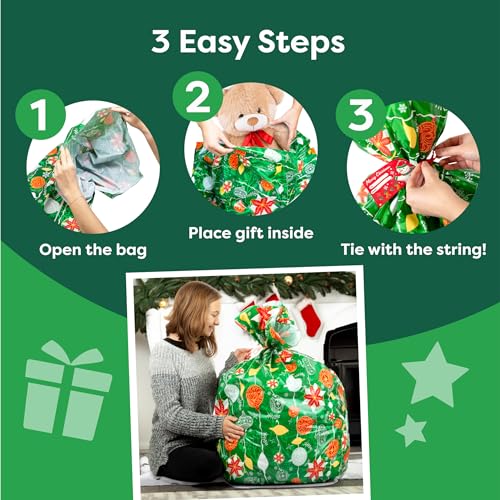 Set of 4 Extra Large Christmas Gift Bags - 36"x44" Jumbo Gift Wrapping Sacks for Huge Presents