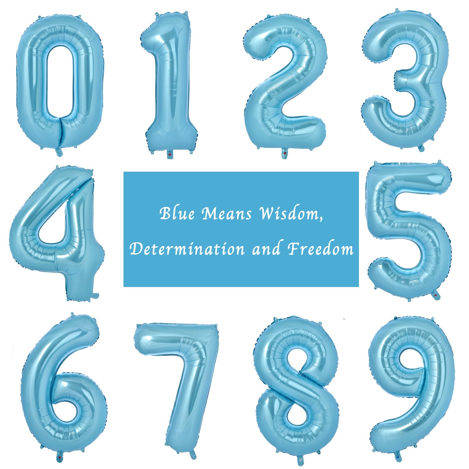 Vonokee 40 Inch Giant Number Balloons 0-9, Jumbo Digital Foil Mylar Balloon for Birthday Party Wedding Anniversary Celebration Decoration (Light blue 4)