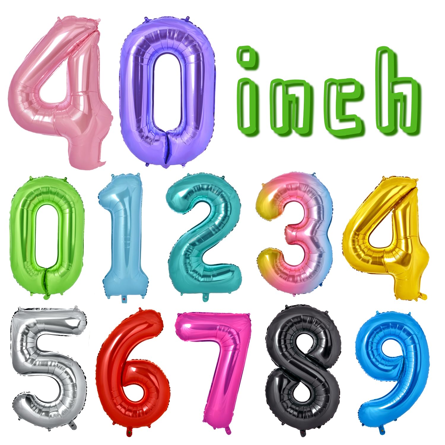 Vonokee 40 Inch Giant Number Balloons 0-9, Jumbo Digital Foil Mylar Balloon for Birthday Party Wedding Anniversary Celebration Decoration (Light blue 4)
