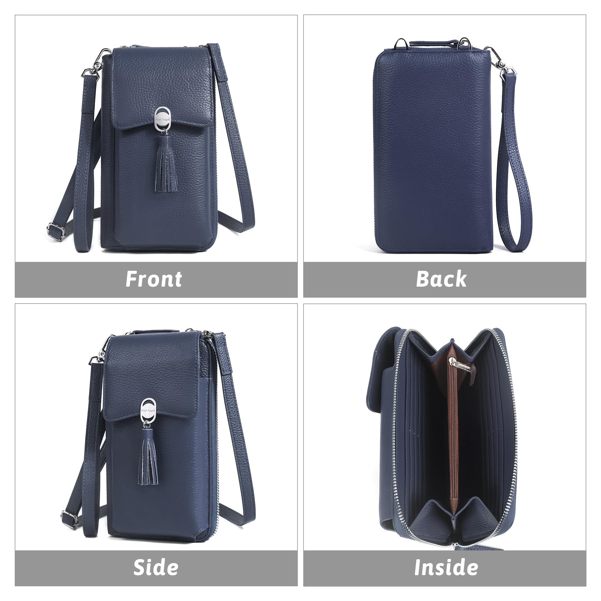 Pearl Angeli Genuine Leather Crossbody Cellphone Bag for Women RFID Blocking Small Phone Wallet Purse with Shoulder Strap