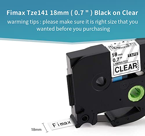 Fimax Tz Tape 18mm Replacement for Brother P-Touch Label Maker TZ TZe141 TZe-141 18mm 0.7 Laminated Clear Tapes for Ptouch PTD400 PTD600 PT2030 PT1880 PT1890 PTP700 Label Maker, Black on Clear, 5-Pack