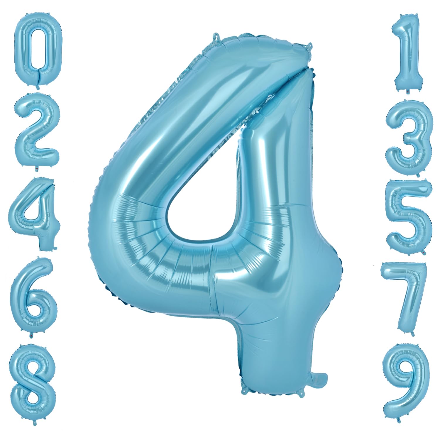 Vonokee 40 Inch Giant Number Balloons 0-9, Jumbo Digital Foil Mylar Balloon for Birthday Party Wedding Anniversary Celebration Decoration (Light blue 4)