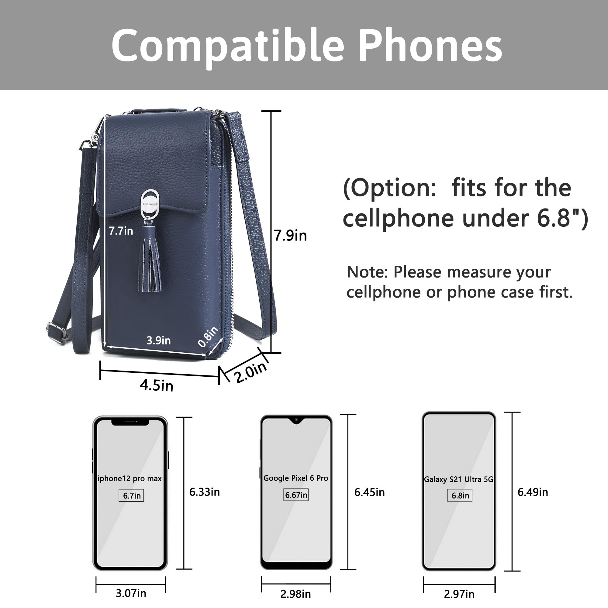 Pearl Angeli Genuine Leather Crossbody Cellphone Bag for Women RFID Blocking Small Phone Wallet Purse with Shoulder Strap