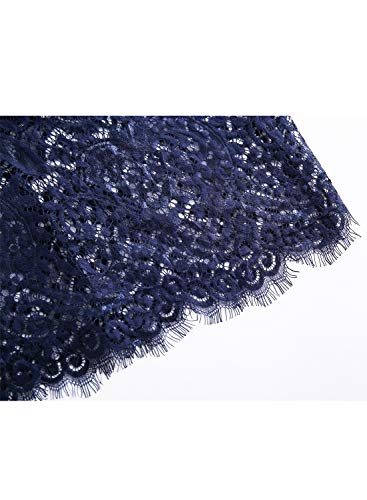 Women's Elegant Fixed V-Neck Classic Floral Lace Bodycon Cocktail Lace Dress (931B-1-3 Navy, XXL)