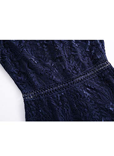 Women's Elegant Fixed V-Neck Classic Floral Lace Bodycon Cocktail Lace Dress (931B-1-3 Navy, XXL)