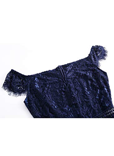 Women's Elegant Fixed V-Neck Classic Floral Lace Bodycon Cocktail Lace Dress (931B-1-3 Navy, XXL)
