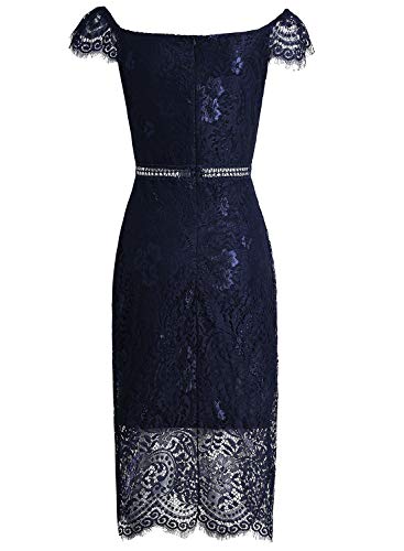 Women's Elegant Fixed V-Neck Classic Floral Lace Bodycon Cocktail Lace Dress (931B-1-3 Navy, XXL)