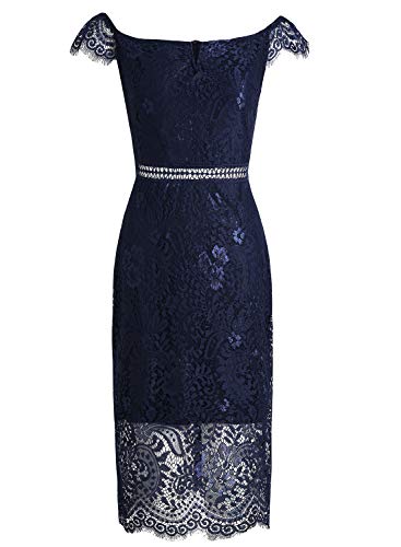 Women's Elegant Fixed V-Neck Classic Floral Lace Bodycon Cocktail Lace Dress (931B-1-3 Navy, XXL)