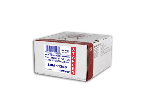 B&C Eagle SDM112SS-2M 1-1/2-Inch Length x 7/16-Inch Medium Crown x 16 Gauge S304 Stainless Steel Construction Staples (2,000 per box)