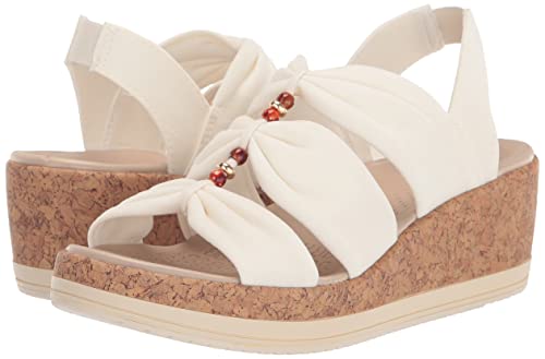 BZees Womens Roma Cork Wedge Beaded Sandal White Denim 10 W