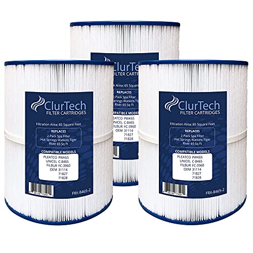 ClurTech FRX-8465-3 Replacement 3 Pack Hot Springs Watkins Tiger River 65 Sq Ft Spa Filter PWK65 C-8465 FC-3960 31114 71827 71828, White
