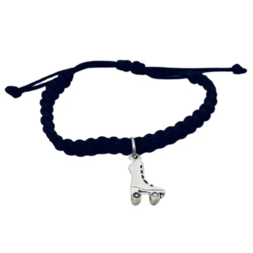 Roller Skating Bracelet, Roller Skating Jewelry, Adjustable Black Braided Roller Skate Charm Bracelet, Roller Derby Gifts For Women, Teens and Girls