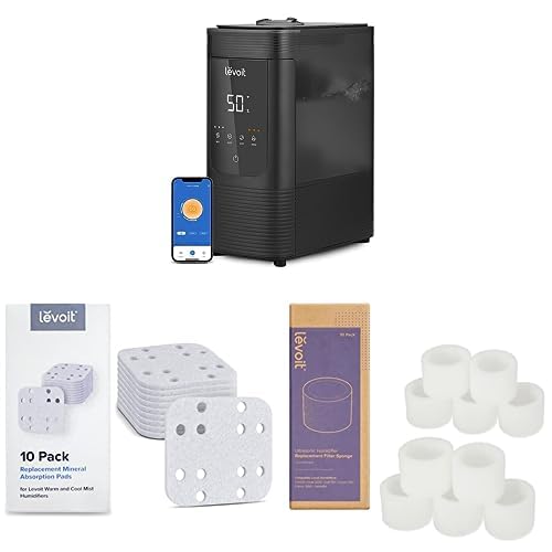 LEVOIT 6L Smart Warm and Cool Mist Humidifiers + 10-Pack Mineral Absorption Pads + 10-Pack Top Fill Humidifier Replacement Filters