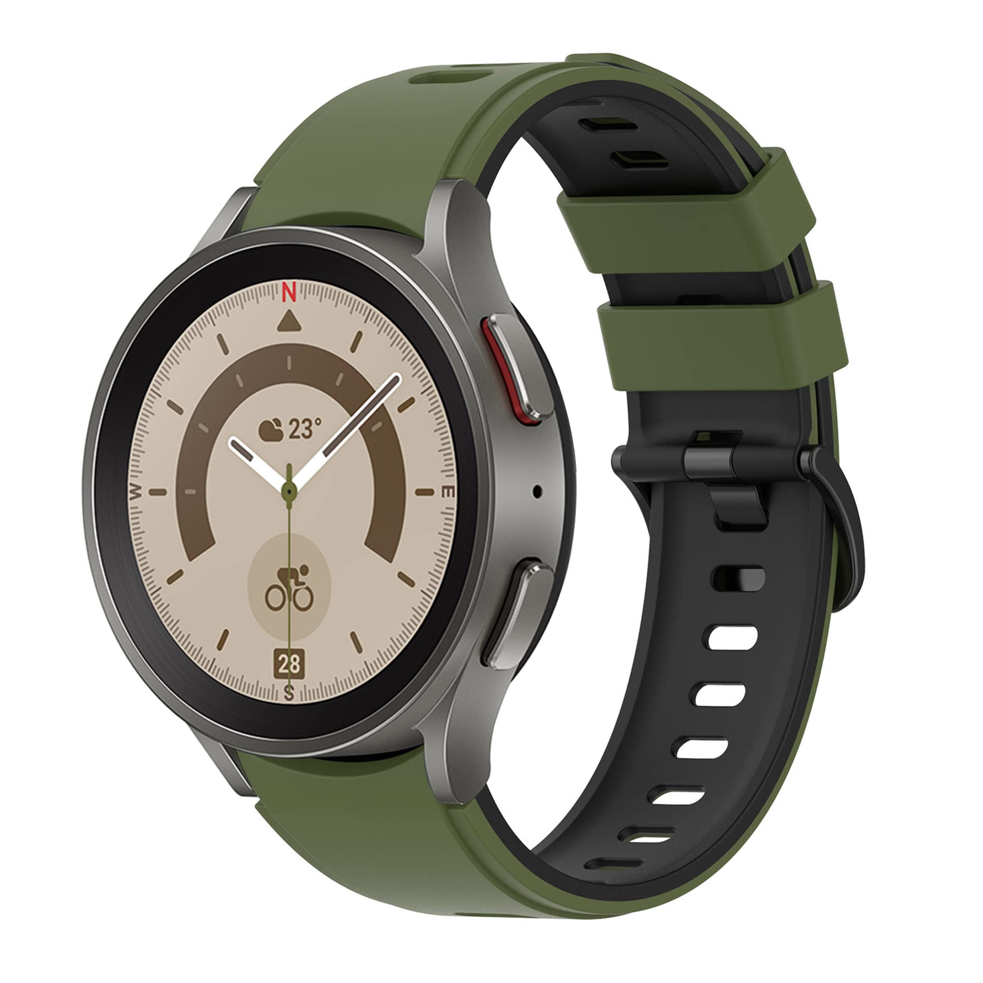 VeveXiao Sports Strap Compatible with Samsung Galaxy Watch 4 Classic 42mm/46mm band, No Gaps Soft Silicone Replacement Straps for Galaxy Watch 4 40mm/44mm WristBand (Army Green Black)