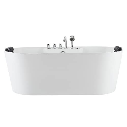 Empava 67" Freestanding Whirlpool Bathtub Oval with 8 Hydromassage Water Jets Luxury Acrylic Massage SPA Soaking Bath Tub in White Double Ended