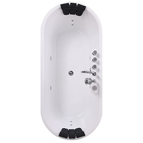 Empava 67" Freestanding Whirlpool Bathtub Oval with 8 Hydromassage Water Jets Luxury Acrylic Massage SPA Soaking Bath Tub in White Double Ended
